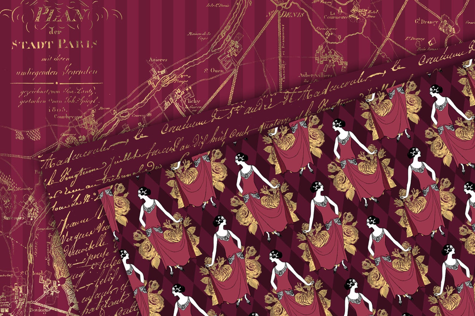 Burgundy and Gold Paris Digital Paper Seamless French - Etsy