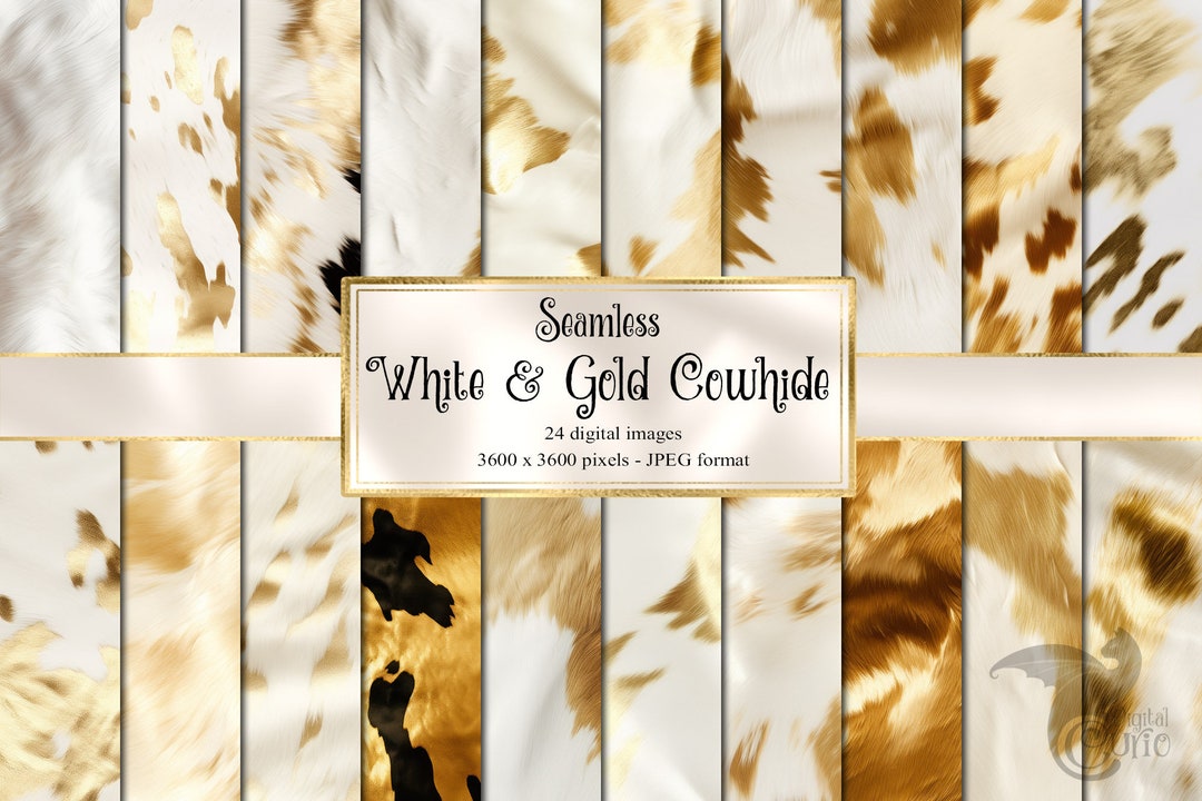 White and Gold Cowhide Digital Paper, Seamless Leather Textures ...