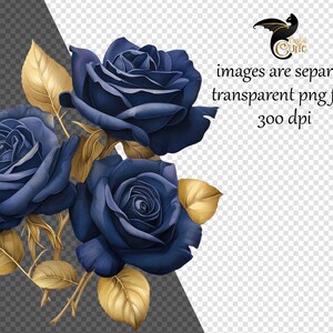 Navy and Gold Roses Clipart - Rose Leaves and Bouquets in PNG Format ...
