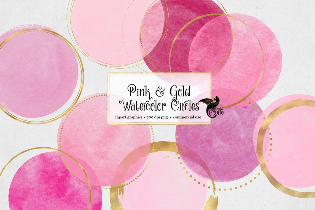 Pink and Gold Watercolor Circles - Digital Paint Overlays, Gold Foil ...