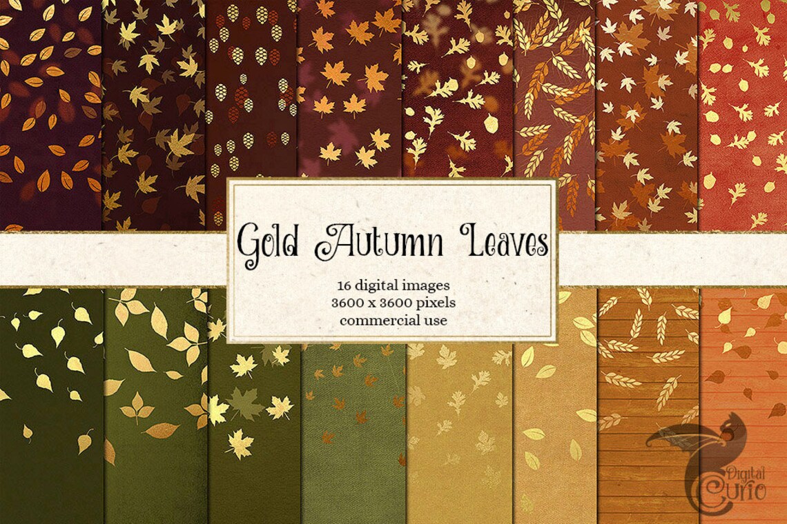Gold Autumn Leaves Digital Paper Golden Leaf Confetti Paper - Etsy