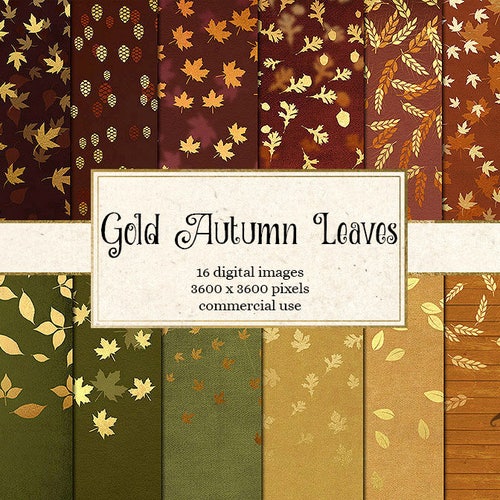 Gold Autumn Leaves Digital Paper Golden Leaf Confetti Paper - Etsy