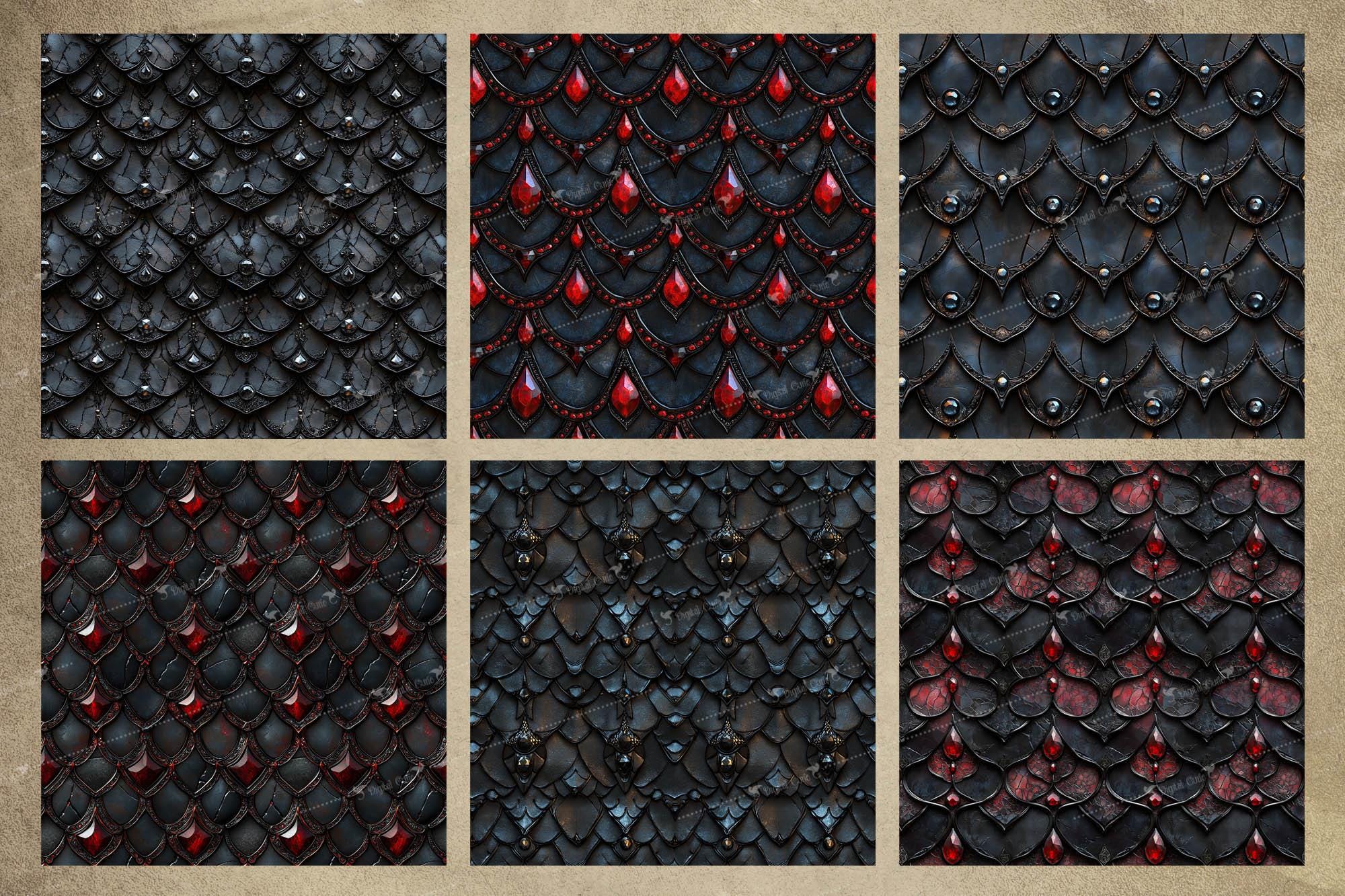 Black Dragon Armor Digital Paper, Seamless Serpent Scale Patterns ...