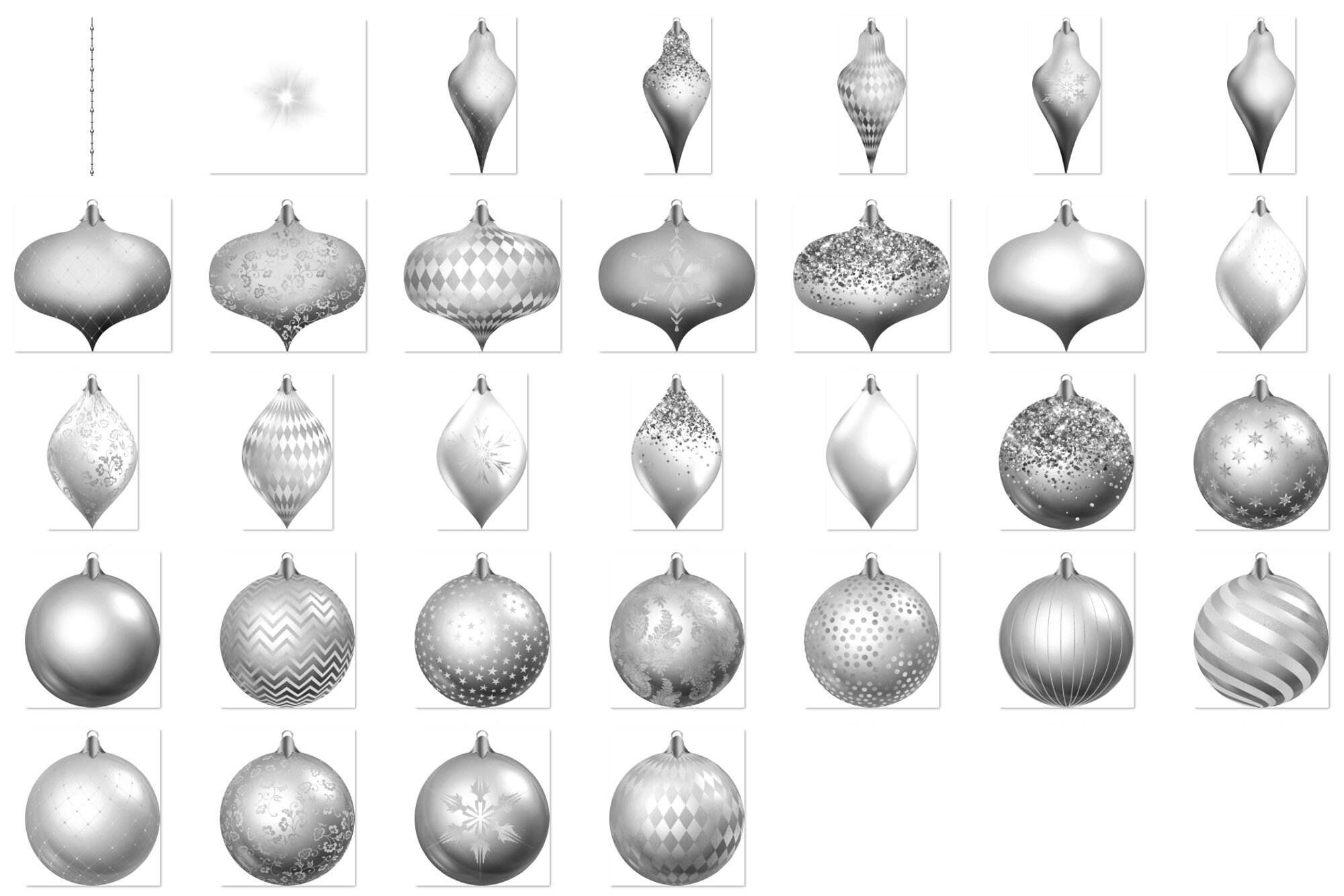 Silver Christmas Ornaments Clipart Digital Glitter Christmas - Etsy