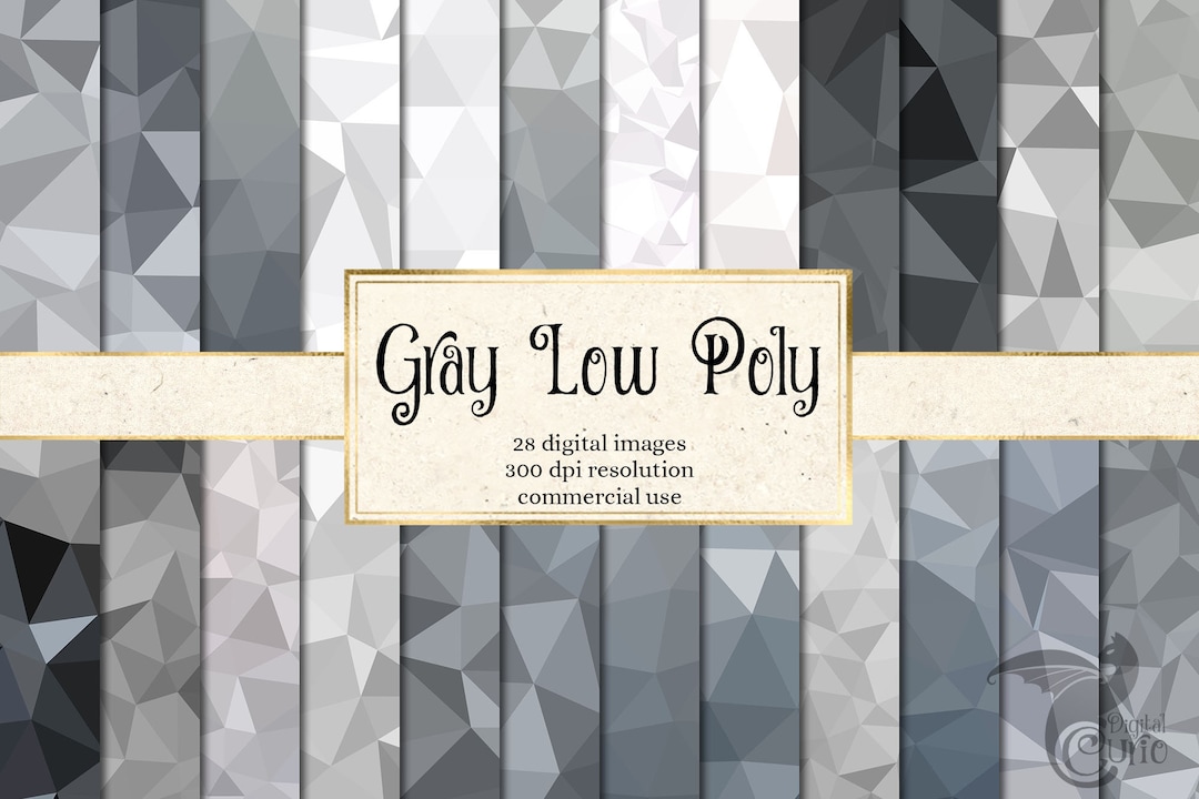 Gray Low Poly Digital Paper, Printable Geometric Triangle Backgrounds ...