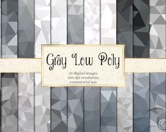 Gray Low Poly Digital Paper, Printable Geometric Triangle Backgrounds ...
