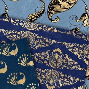 Blue and Gold Peacock Digital Paper, Seamless Gold Peacock Patterns ...