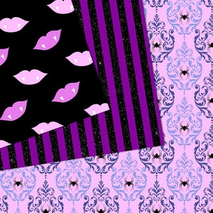 Vampire Girl Digital Paper, Seamless Skulls, Spiderwebs (digital ...