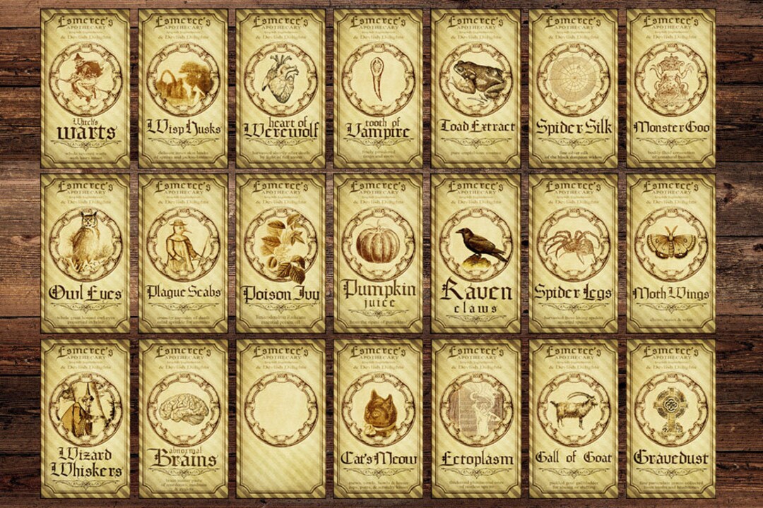 Halloween Apothecary Labels, Magic Potion Ingredient Labels, Magick ...