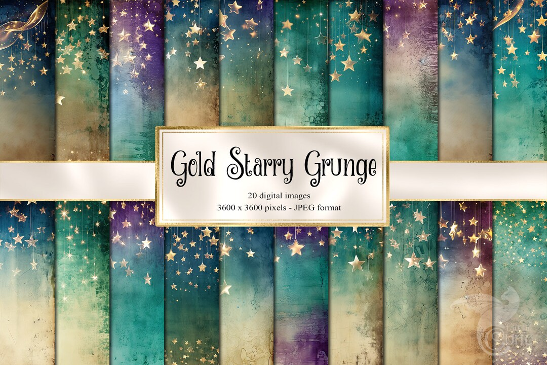 Gold Starry Grunge Digital Paper, Golden Starry Night Digital Papers ...