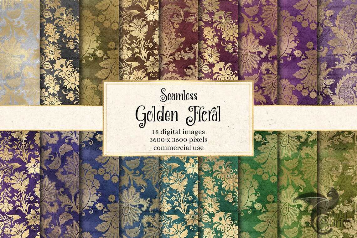Golden Floral Digital Paper Damask Gold Flower Patterns - Etsy