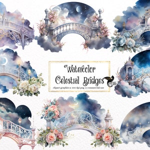 Watercolor Celestial Bridges Clipart – Fantasy Galaxy PNG (digital ...