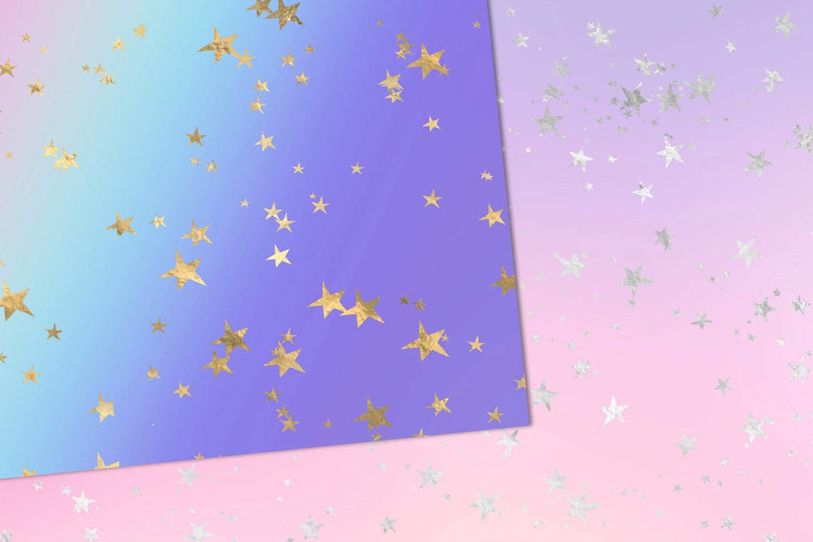 Rainbow Pastel Stars Digital Paper Backgrounds in Soft Ombre | Etsy