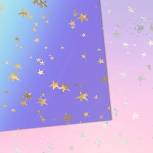Rainbow Pastel Stars Digital Paper, Backgrounds in Soft Ombre Gradients ...