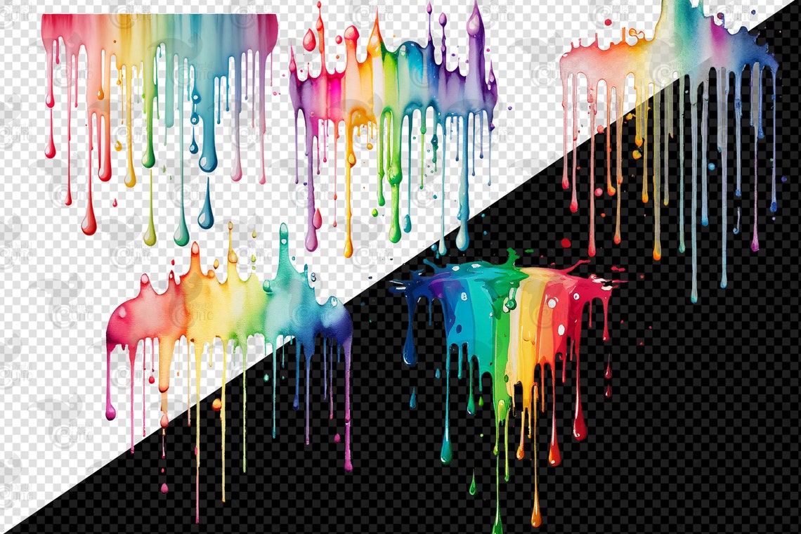 Rainbow Watercolor Drips Clipart Digital Graphics for - Etsy