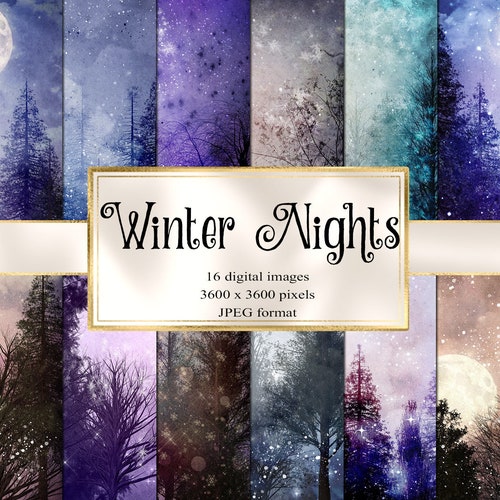Winter Nights Digital Paper Forest Woodland Snowflake - Etsy