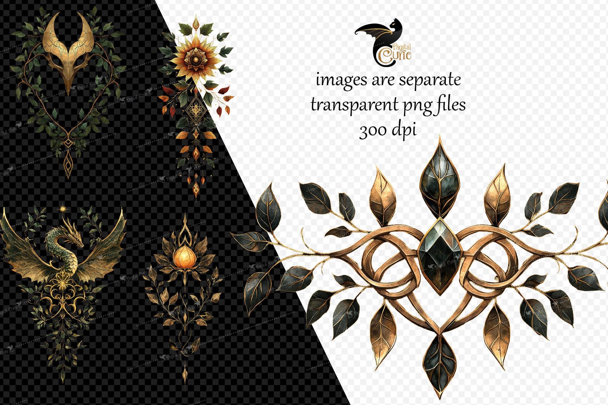 Elven Gothic Emblems - Fantasy Graphics, Halloween Clipart (PNG ...
