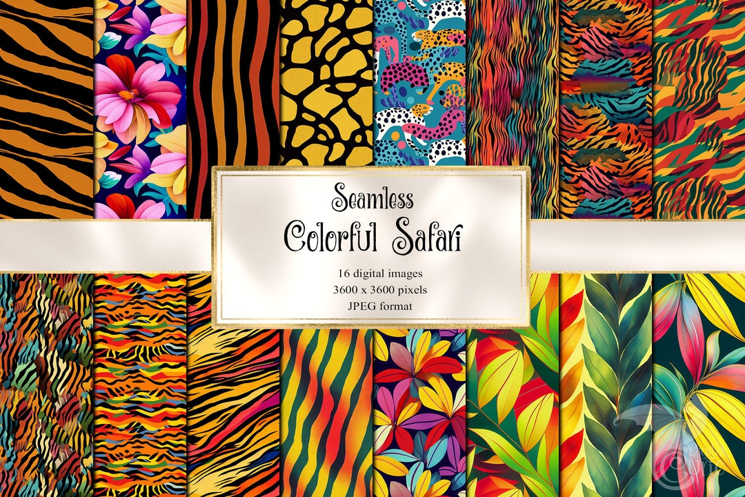 Colorful Safari Digital Paper, Seamless Abstract Animal Skin Patterns ...