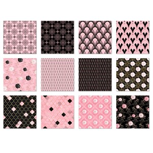 Blush Roses Digital Paper - Seamless Blush Pink and Black Art Deco ...