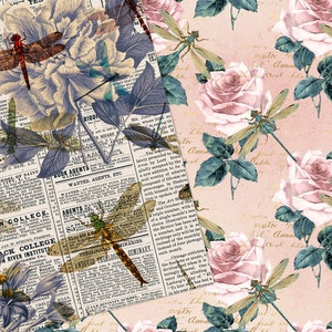 Vintage Dragonfly Digital Paper - Seamless Patterns Antique Dragonflies ...
