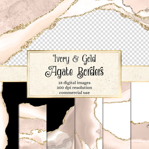 Ivory and Gold Agate Borders Digital Watercolor Cream Geode - Etsy