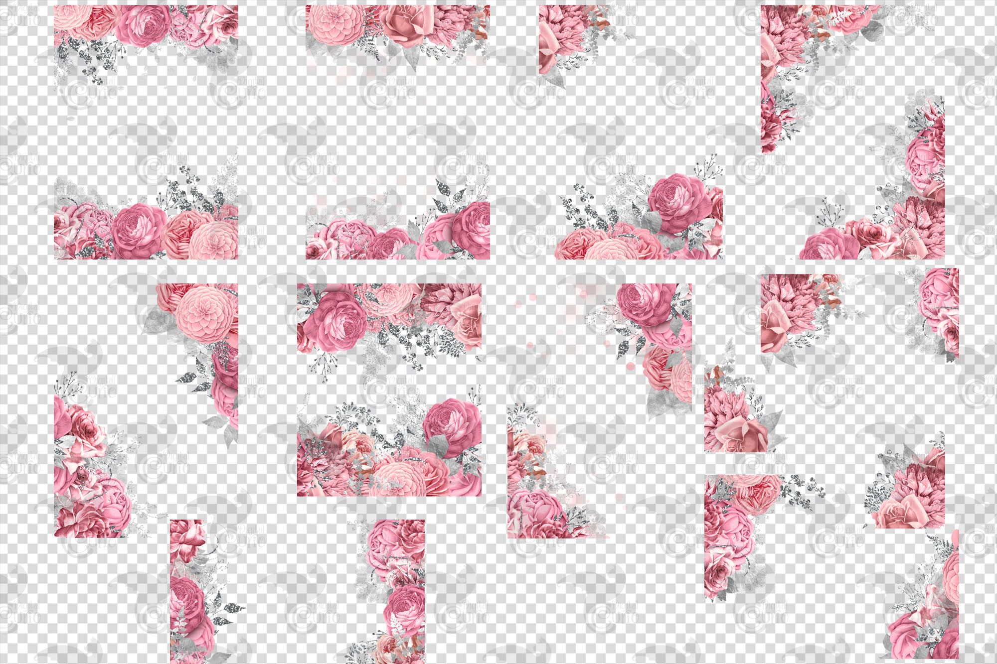 5x7 Pink and Silver Floral Overlays for Invitations Planners - Etsy