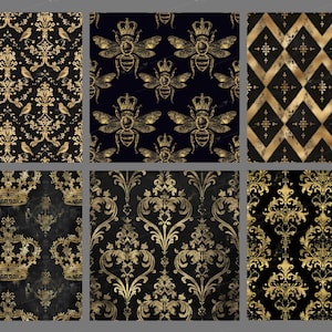 Distressed Royal Black and Gold Digital Paper - Seamless Printable ...