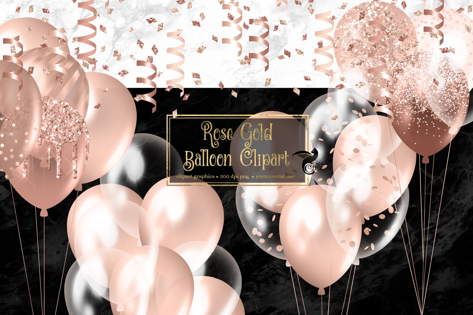 Rose Gold Balloons Clipart Party Clip Art Balloons and - Etsy