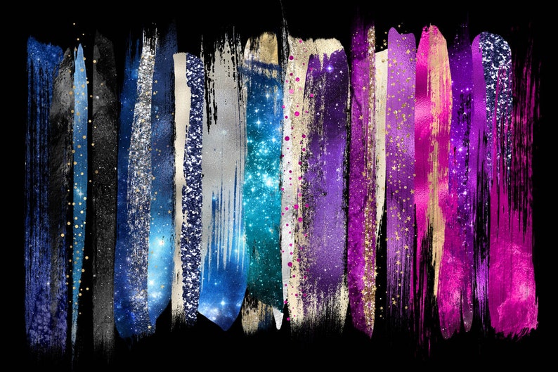 Galaxy Paint Strokes Clipart, Watercolor Brush Strokes (digital ...