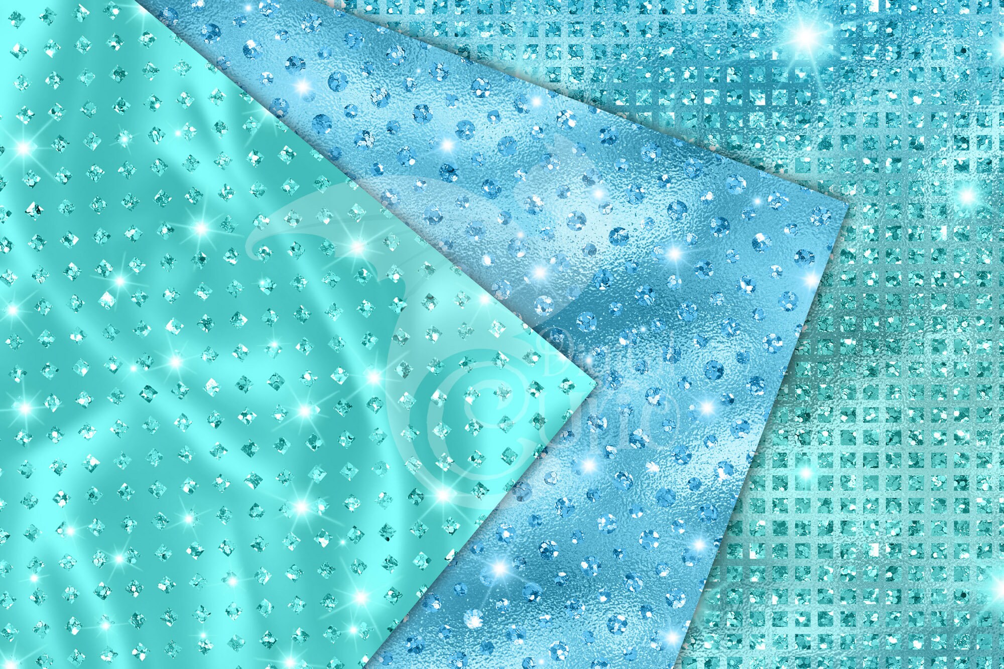 Lagoon Blue Digital Paper, Mermaid Glitter Texture Backgrounds ...