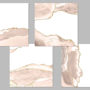 Ivory and Gold Agate Borders, Digital Watercolor Cream Geode PNG ...