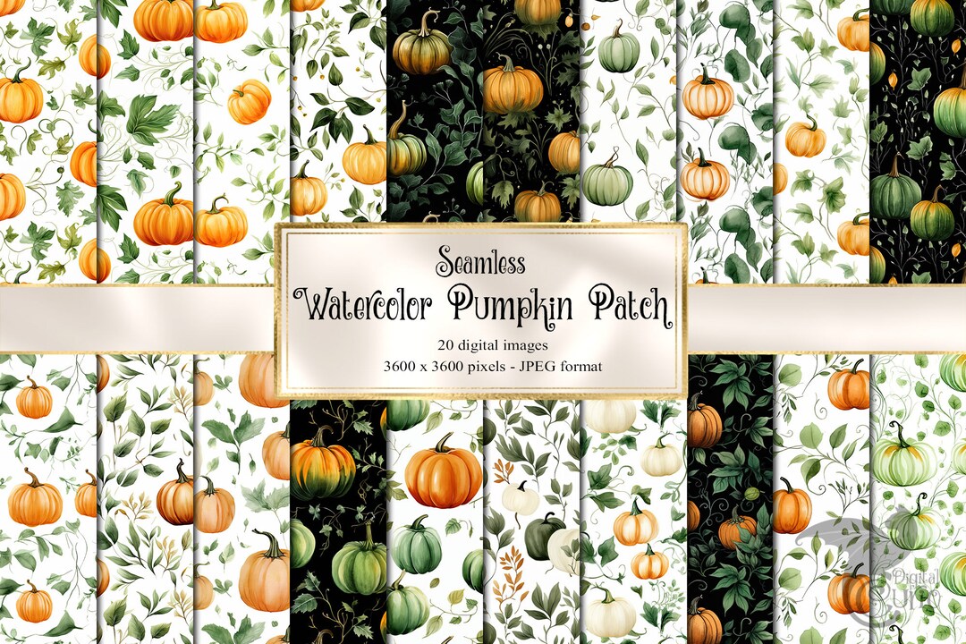 Watercolor Pumpkin Patch Digital Paper, Seamless Autumn Textures ...