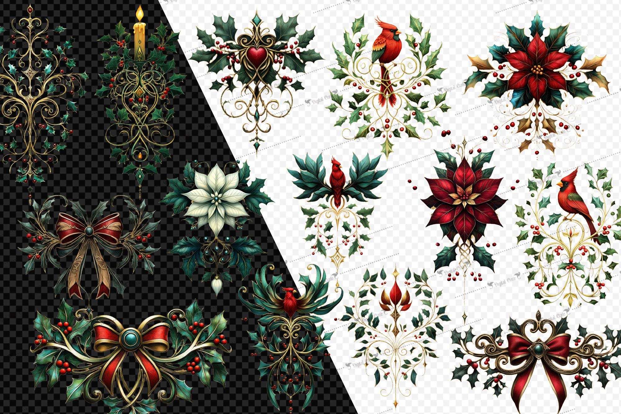 Elven Christmas Graphics – Fantasy Floral Emblems, PNG (digital ...