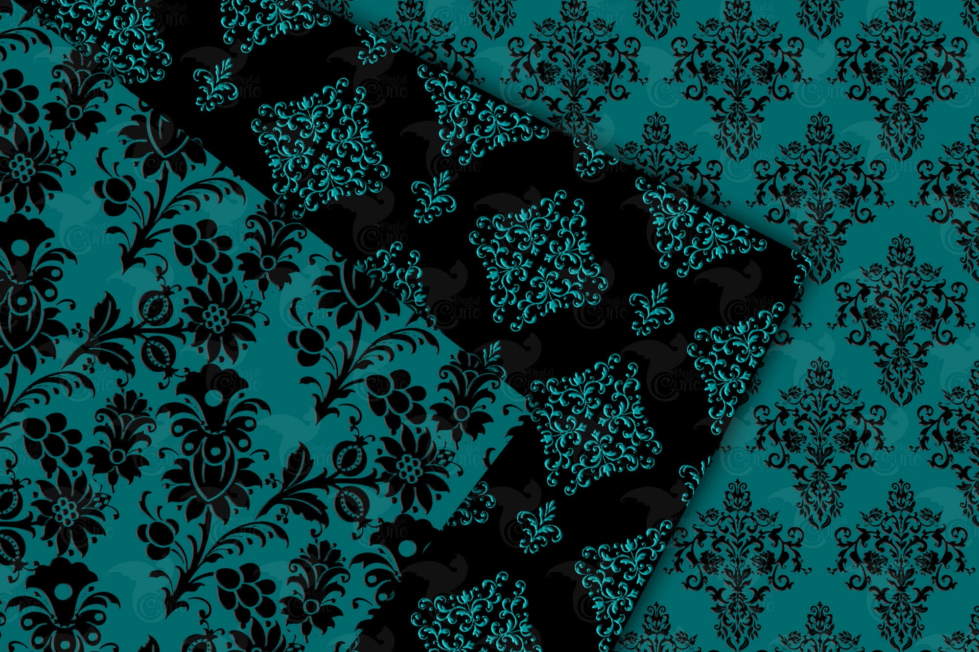 Teal and Black Damask Digital Paper Gothic Digital Paper - Etsy