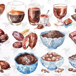 Watercolor Sacred Cacao Clipart - Cocoa and Dark Chocolate Cacao Beans ...