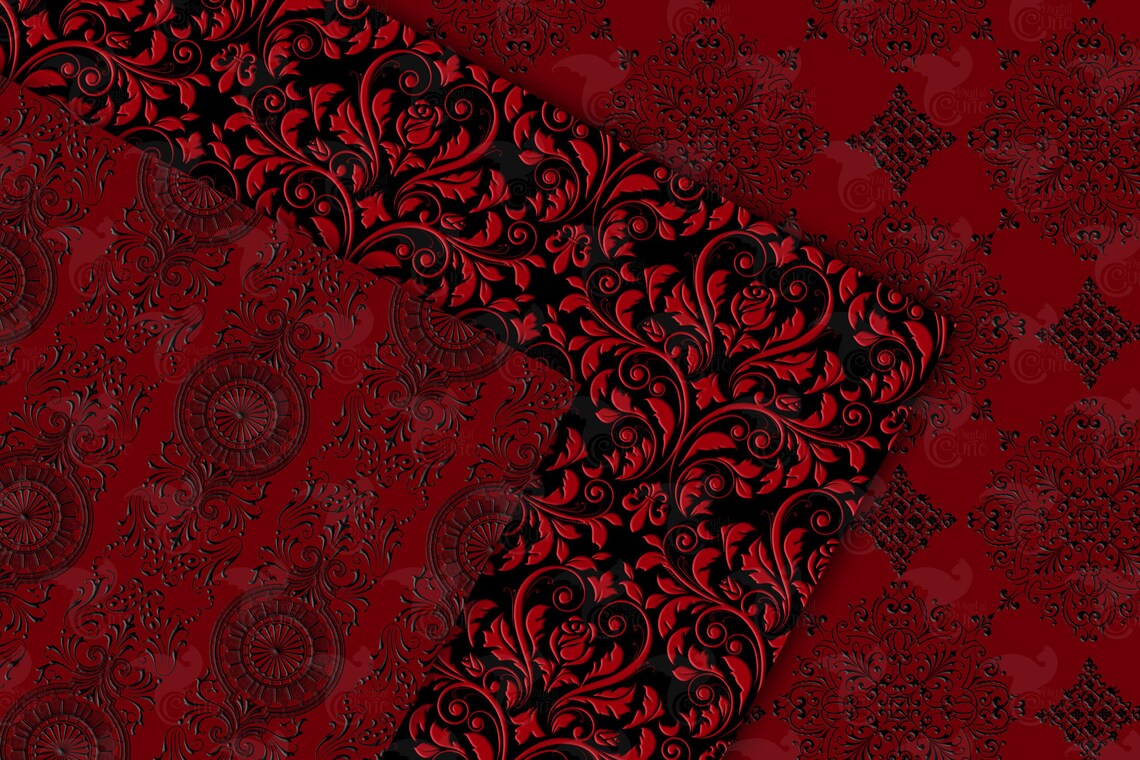 Red and Black Damask Digital Paper Gothic Digital Paper - Etsy