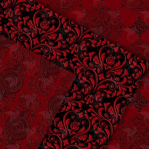 Red and Black Damask Digital Paper, Gothic Digital Paper, Seamless ...