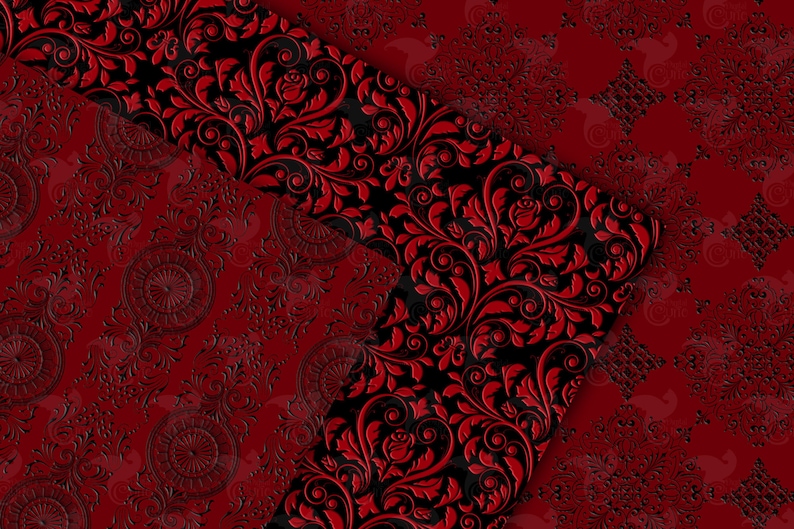 Red and Black Damask Digital Paper, Gothic Scrapbook (digital Download ...