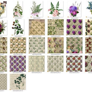 Botanical Ephemera Digital Paper, Vintage Textures, Old Printable ...
