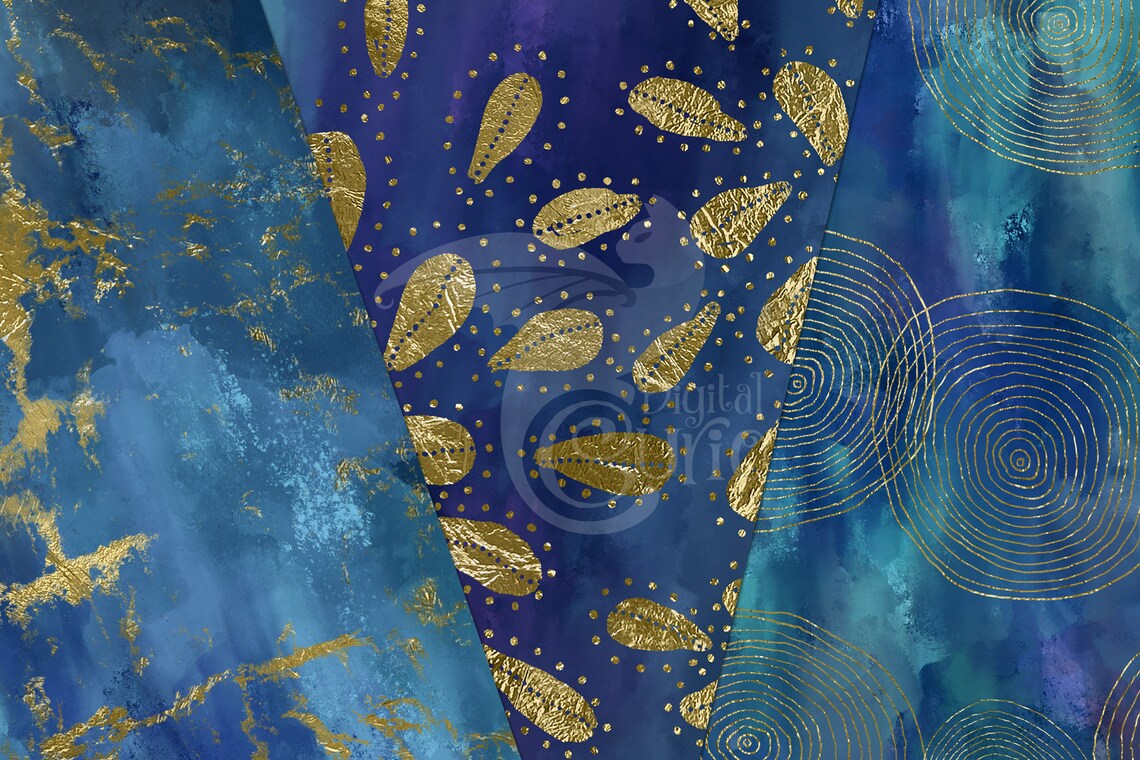 Fine Art Blue and Gold Textures Painted Digital Backgrounds - Etsy