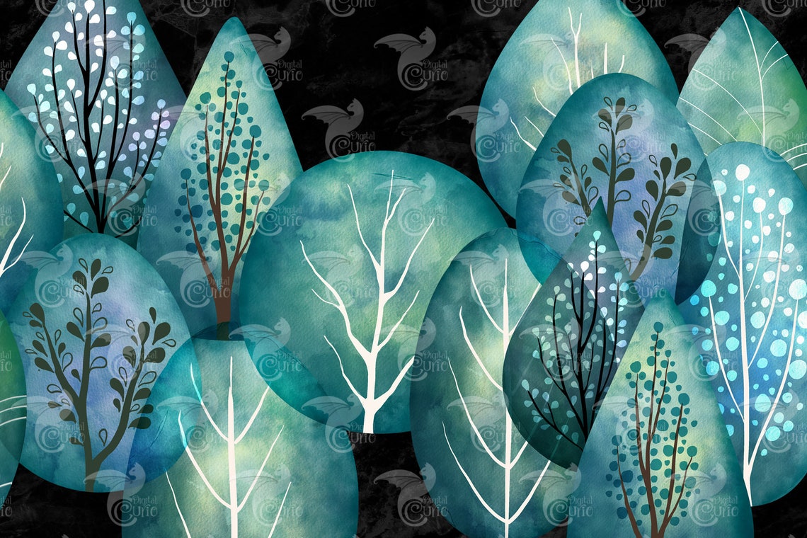 Whimsical Trees Clipart Watercolor Foliage Png Clip Art - Etsy