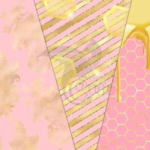 Princess Bee Digital Paper, Blush Pink and Gold Honey Bee Seamless ...