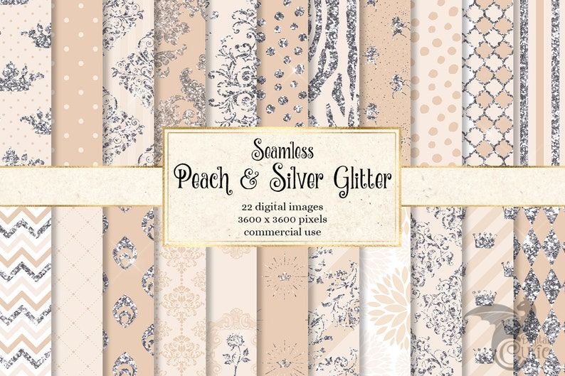 Peach and Silver Glitter Digital Paper Seamless Royal Baby - Etsy