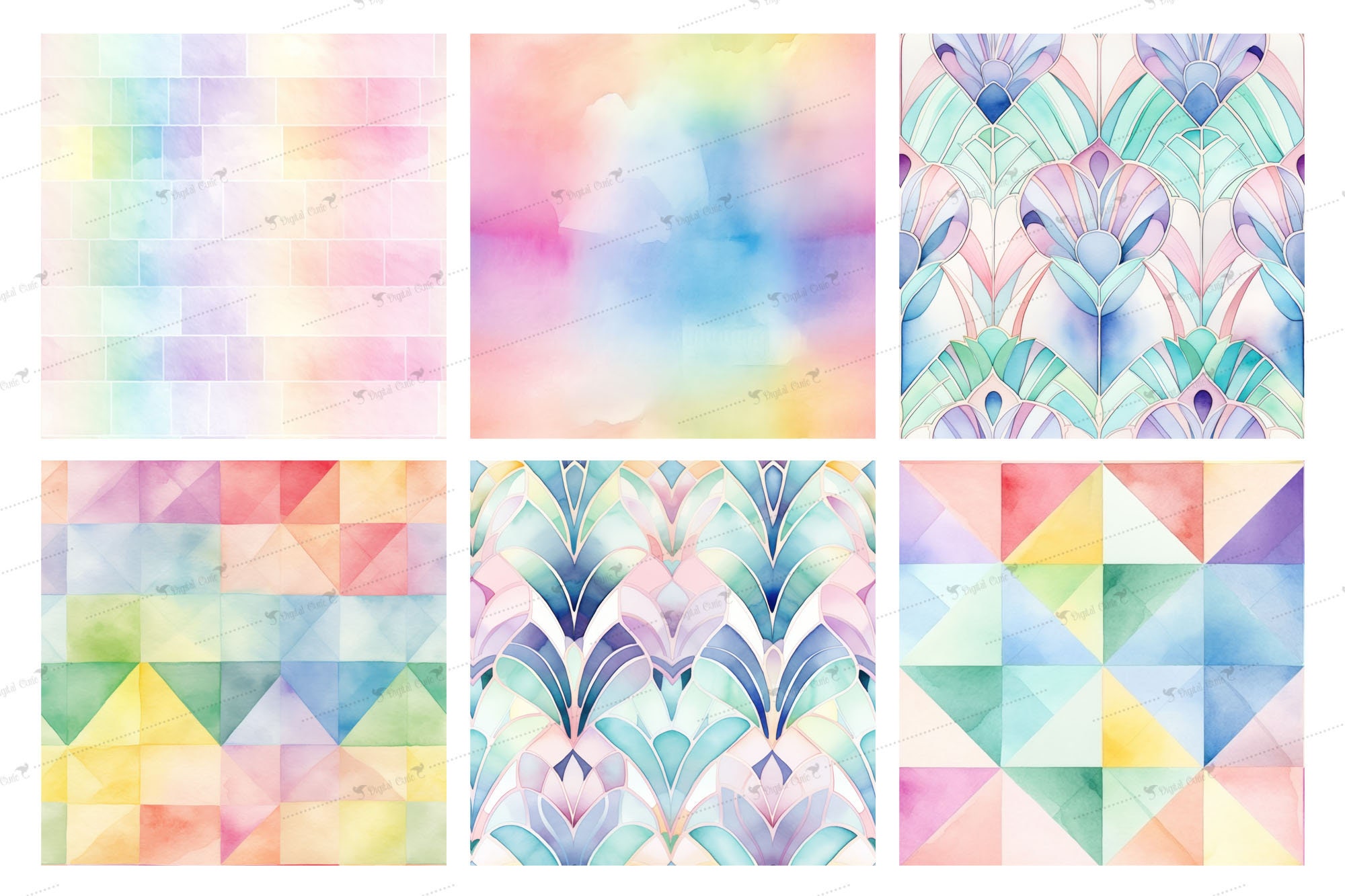 Watercolor Rainbow Patterns, Pastel Digital Paper, Scrapbook Textures ...