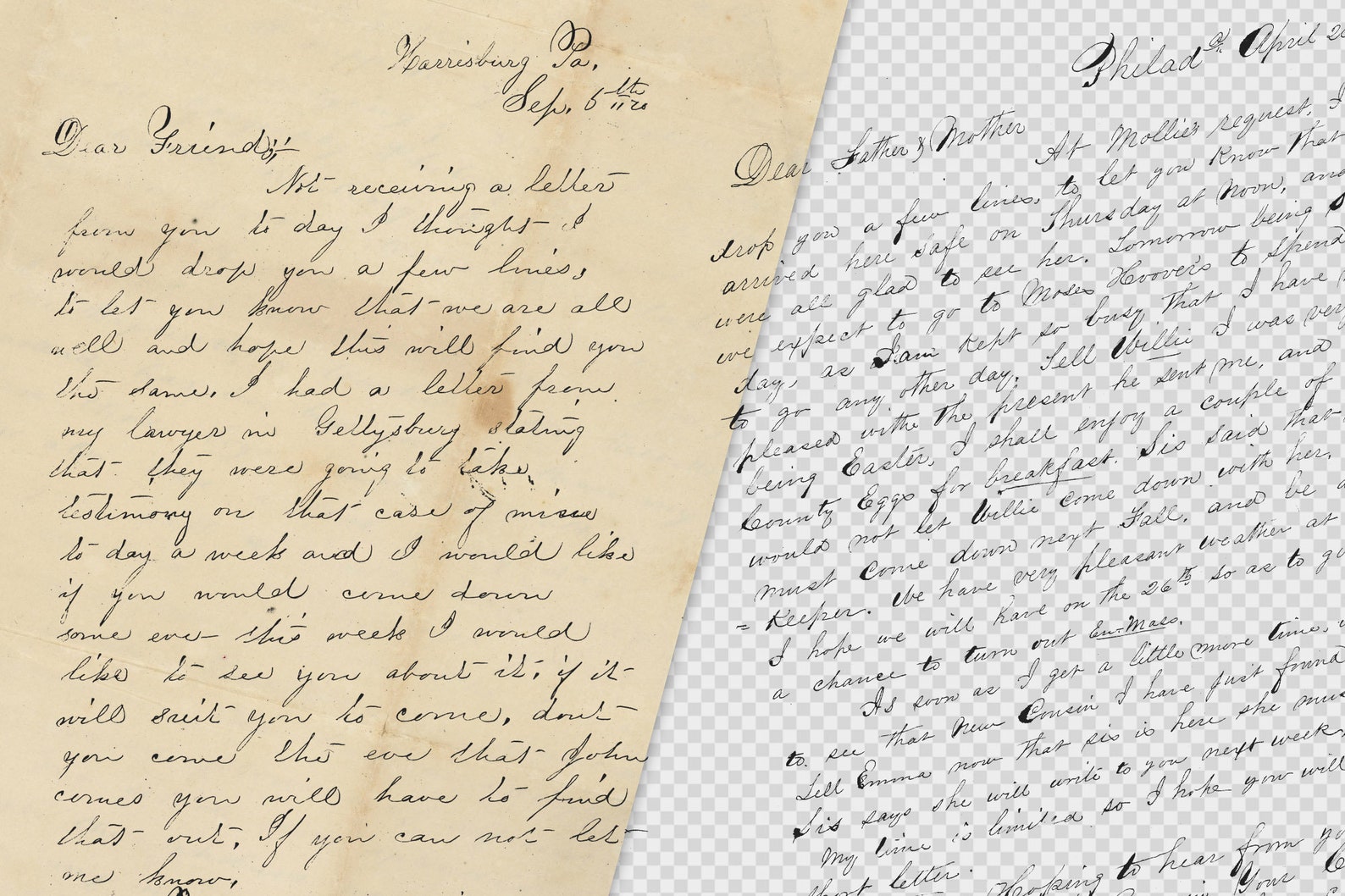 Vintage Handwritten Letters Overlays, Digital Vintage Letters PNG ...