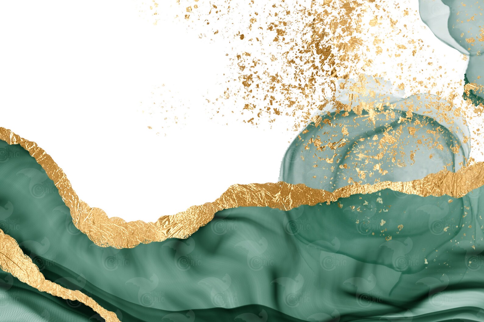 Emerald Green and Gold Foil Digital Paper, Borders (digital Download ...