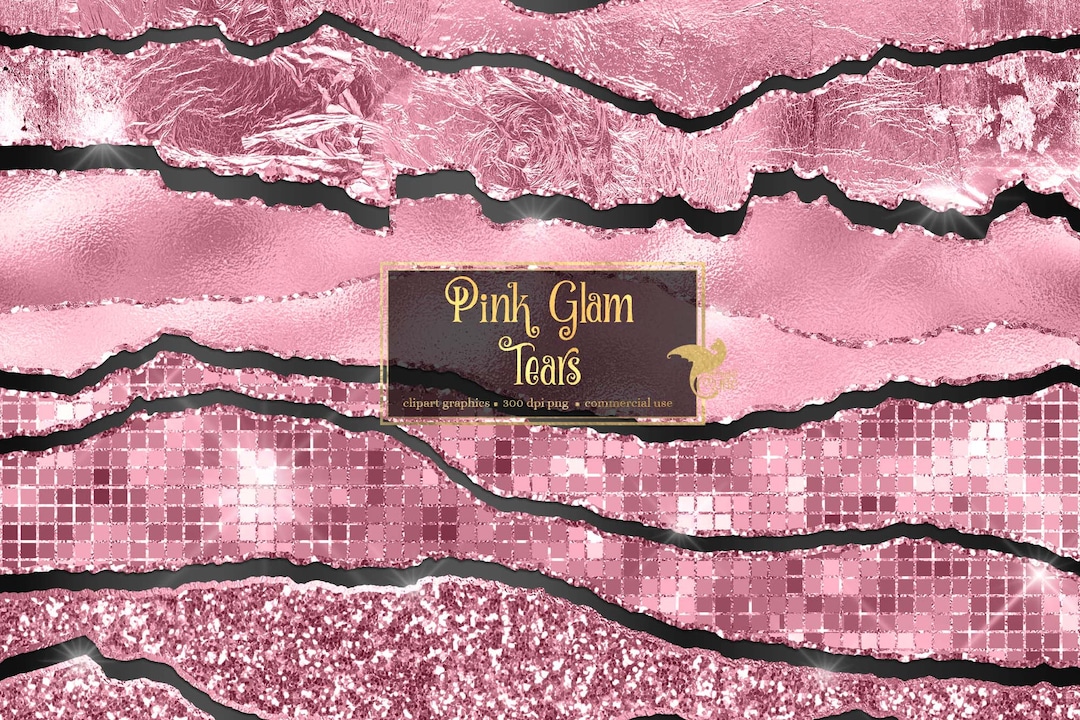 Pink Glitter Clipart – Glam Metallic Edge Borders (PNG, Commercial Use ...