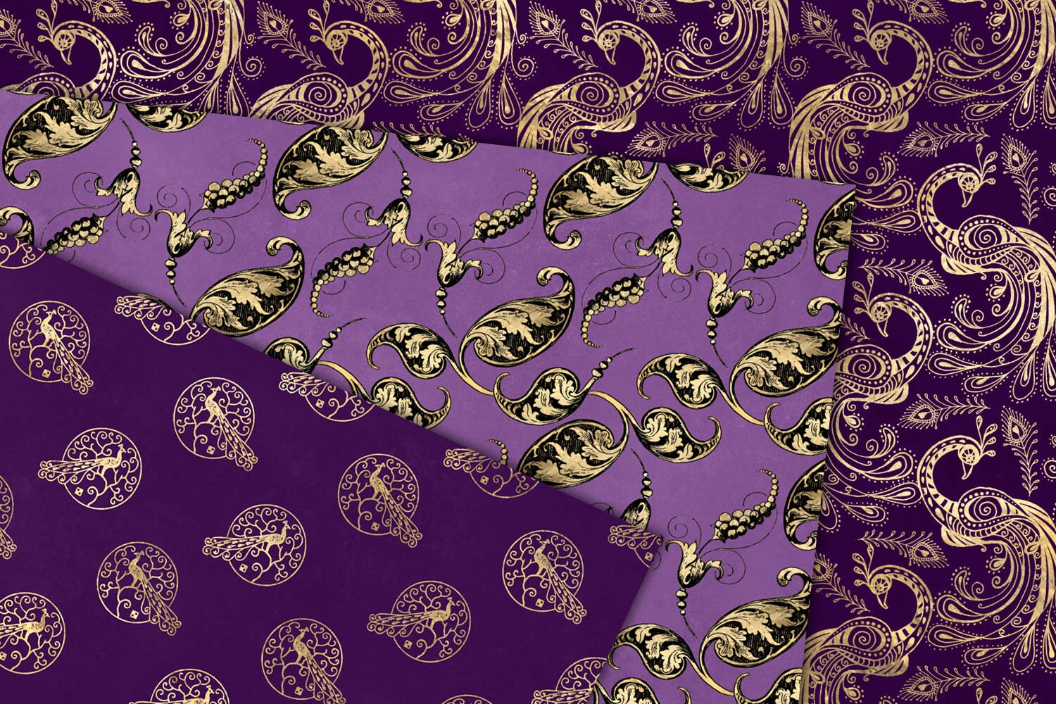 Purple and Gold Peacock Digital Paper Seamless Gold Peacock - Etsy