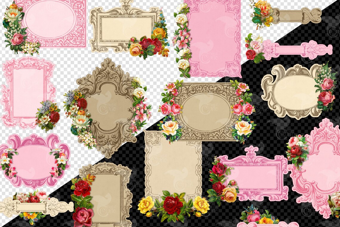 Shabby Floral Labels Clipart Digital Printable Vintage - Etsy