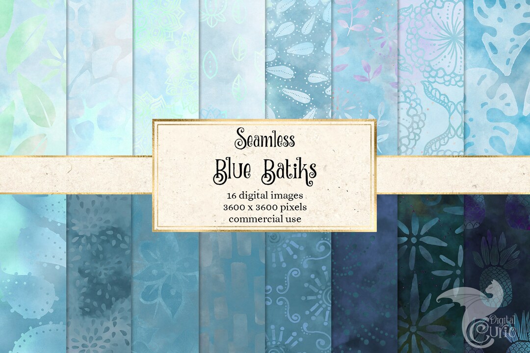 Blue Batik Digital Paper - Seamless Batik Digital Papers Instant ...